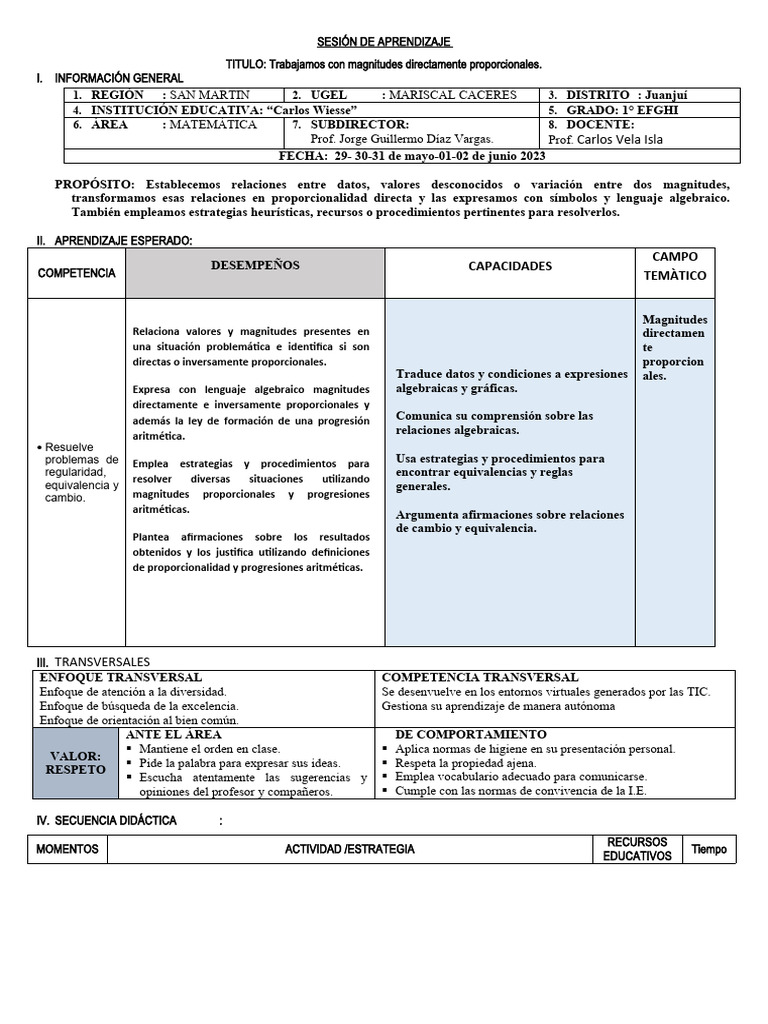 SESION - Magnitudes Directamente Proporcionales | PDF | Evaluación ...