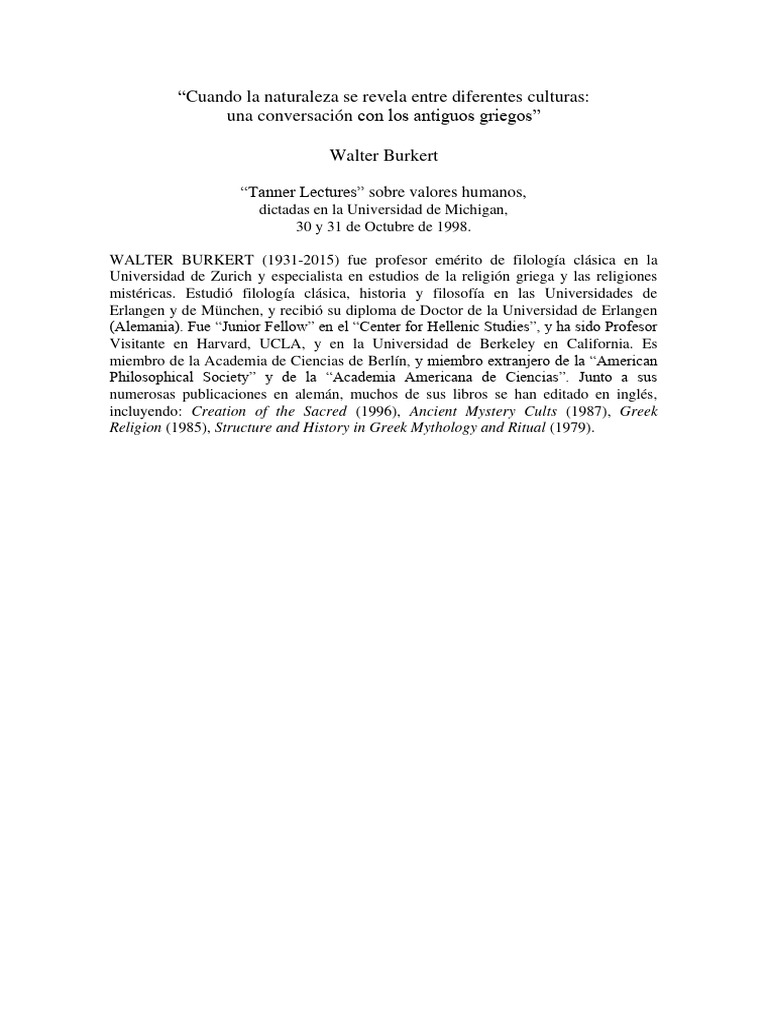 BURKERT W Cuando La Naturaleza Se Revela Trad Inédita BOLLA - OLIVA ...