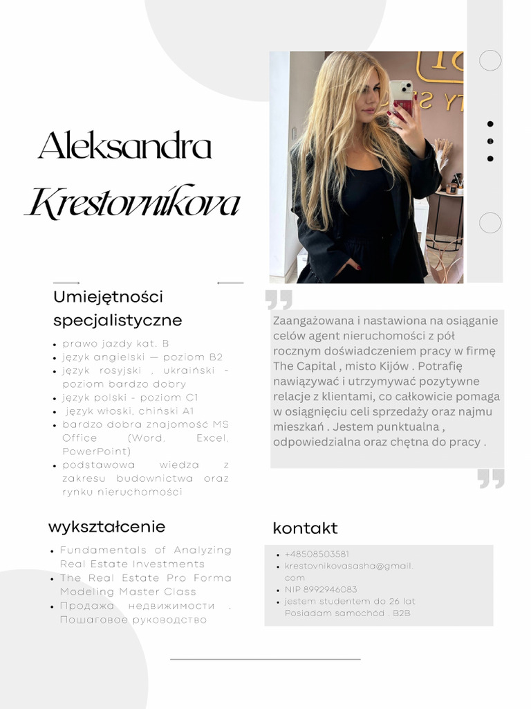CV Aleksandra Krestovnikova | PDF
