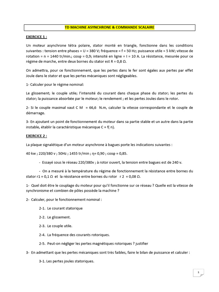 TD - Machine Asynchrone.2012 | PDF | Grandeur physique | Électromagnétisme