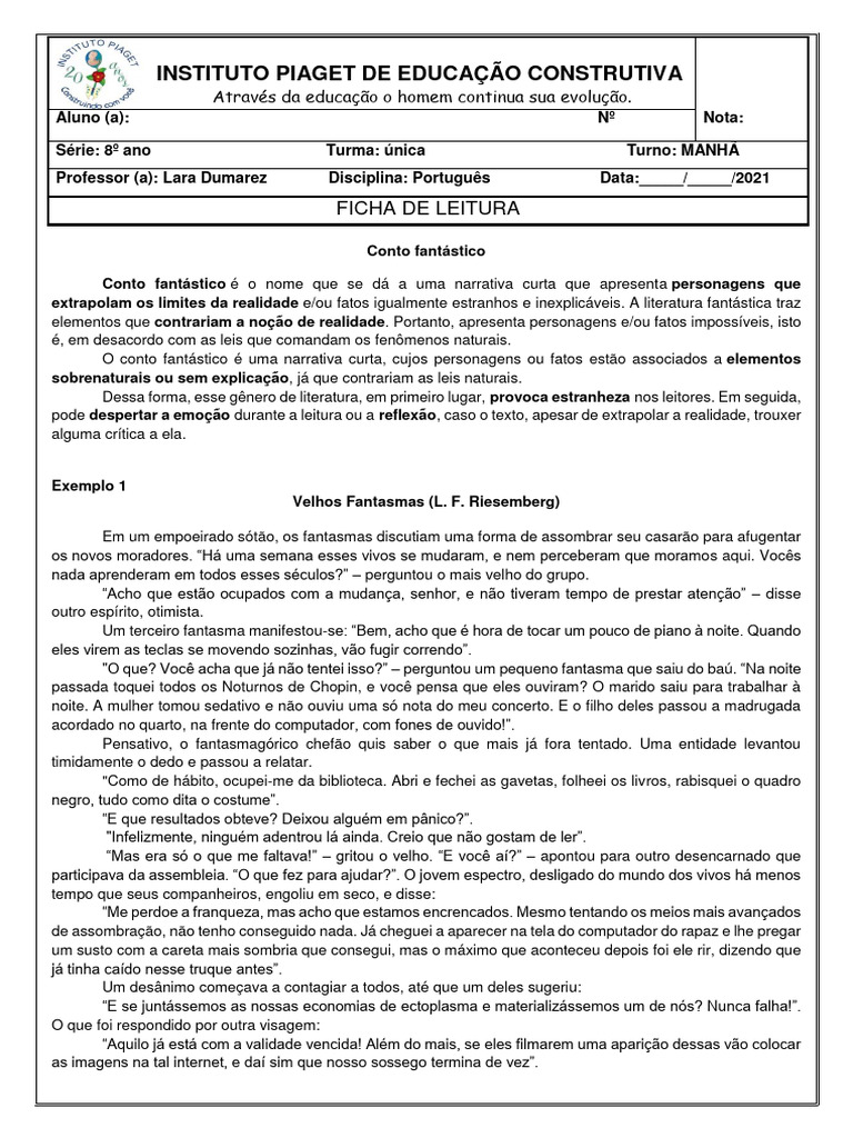 Contos Fantásticos: Exemplos e Análise | PDF | Ficção especulativa | Contos