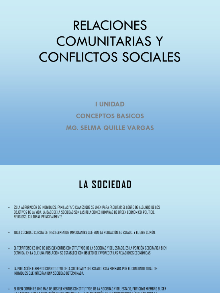 Relaciones Comunitarias Y Conflictos Sociales: I Unidad Conceptos Basicos Mg. Selma Quille ...