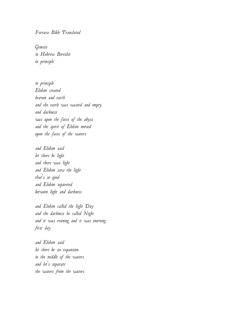 Genesis in Hebrew Beresit in Principle | PDF | Names Of God In Judaism ...