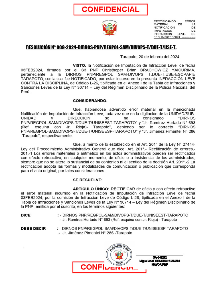 Fe de erratas en notificación PNP | PDF | Disciplinas | Perú