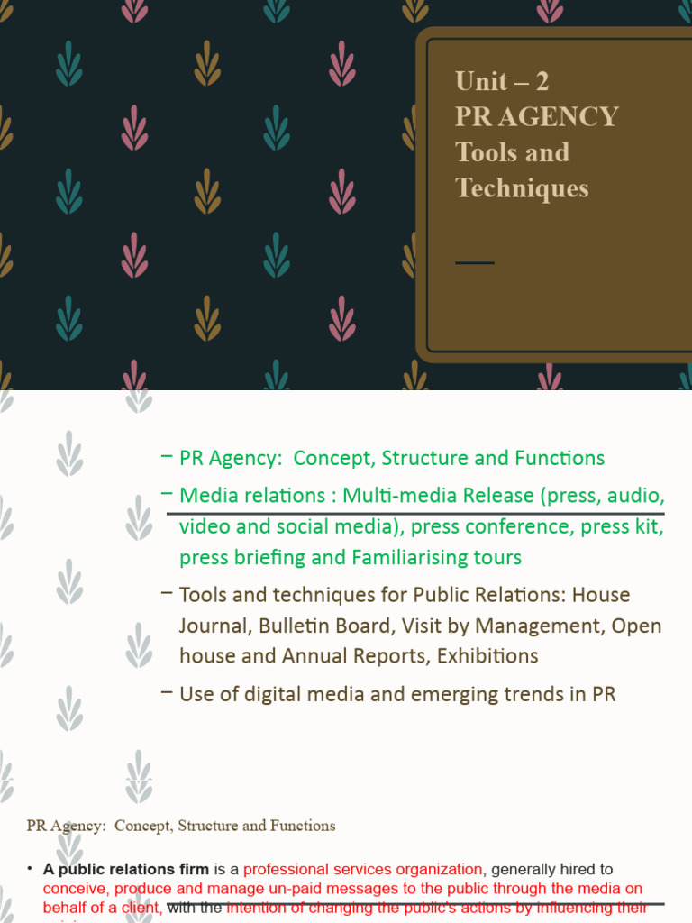 PR Agency Tools and Techniques Overview | PDF | Public Relations ...