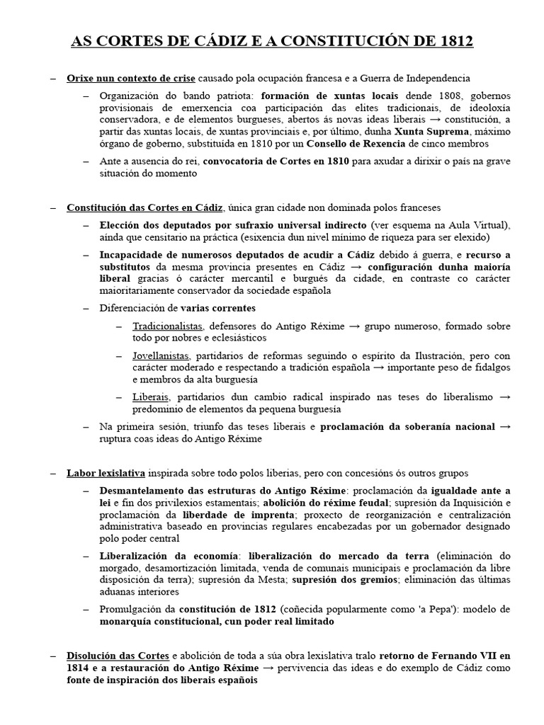 12 - As Cortes de Cádiz e A Constitución de 1812 | PDF