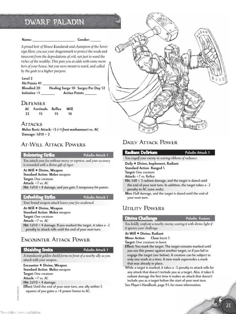 Dwarf Paladin Character Sheet | PDF | Dwarf (Dungeons & Dragons)
