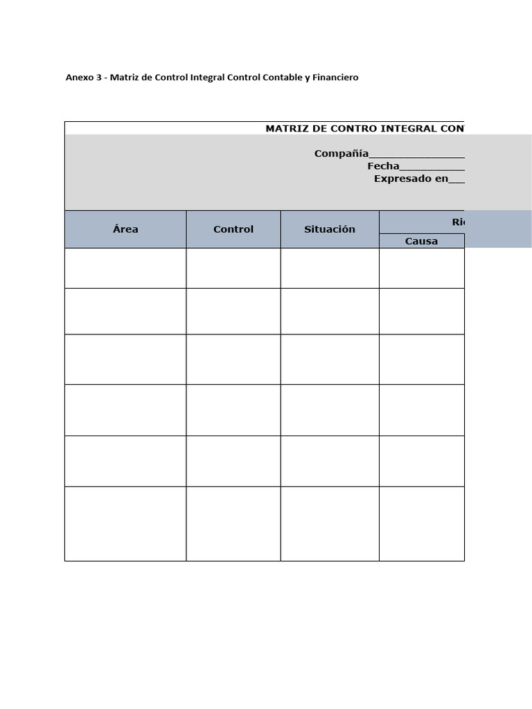 Anexo 3 - Matriz de Control Integral Control Contable y Financiero | PDF