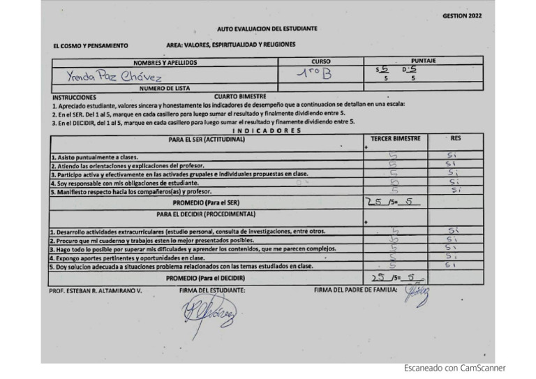 Autoevaluacion de Yrenda Paz Chávez | PDF