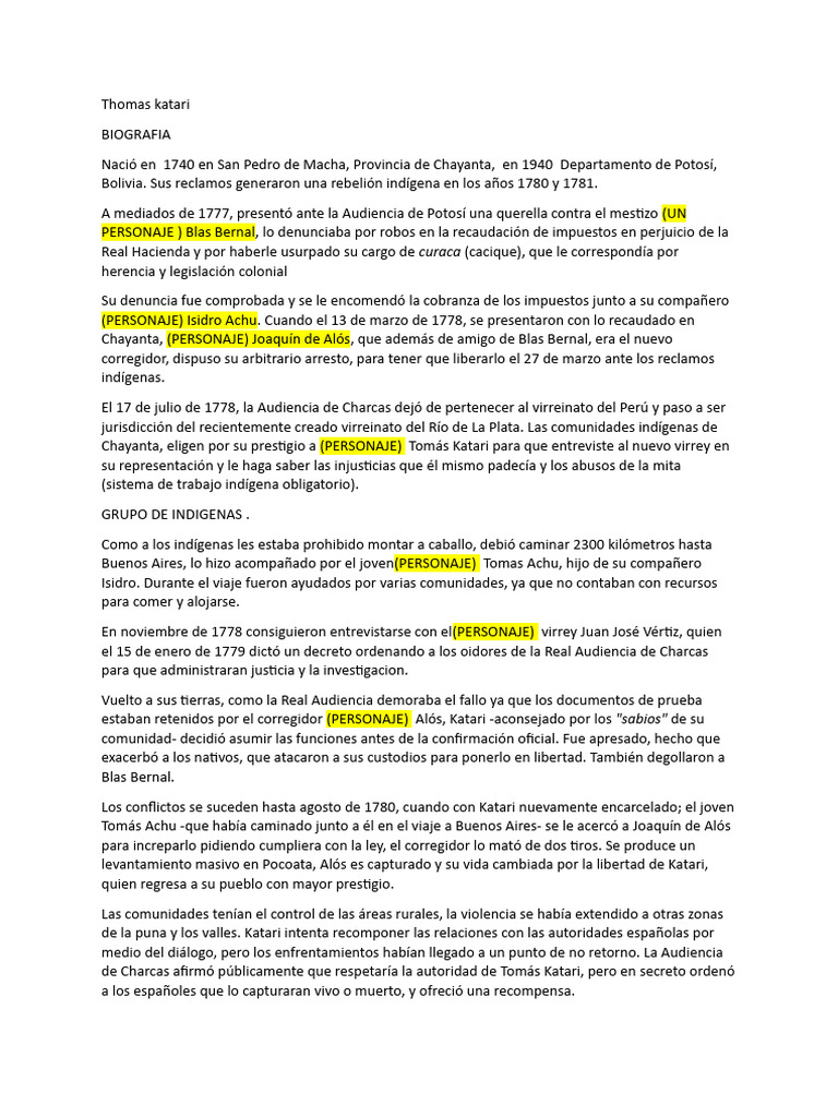 Thomas Katari XDX | PDF | América del Sur