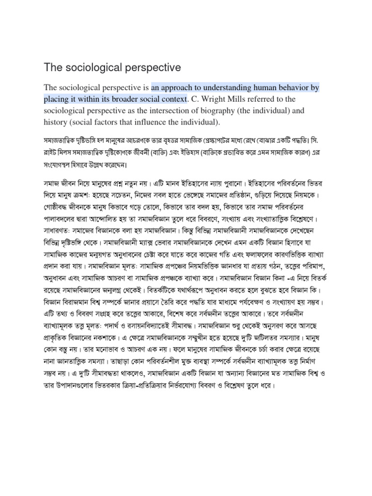 Lecture-01 The Sociological Perspective | PDF | Society | Urbanization