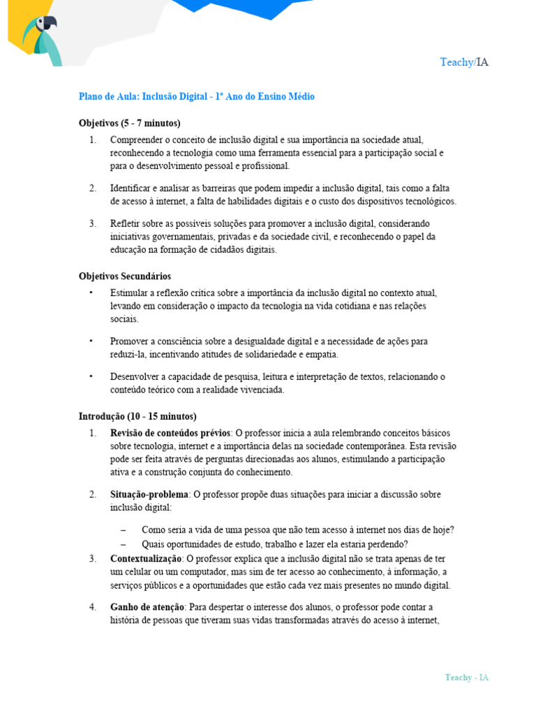 Plano de Aula - 08 - 03 - 2024 | PDF | Sociologia | Internet