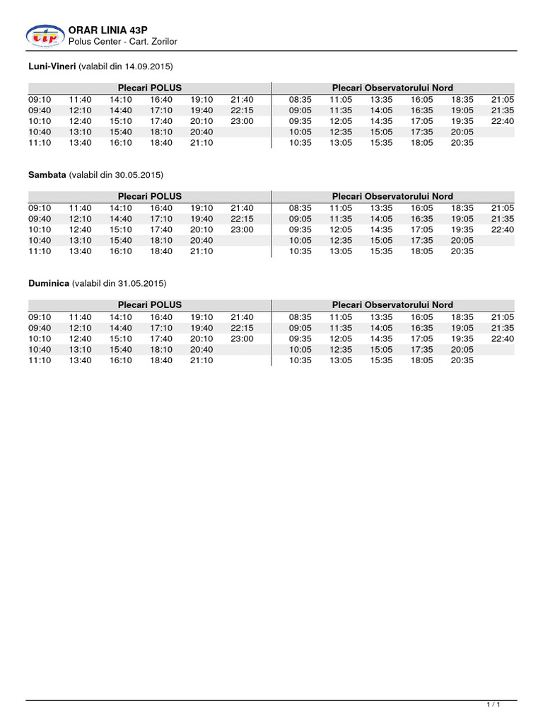 Orar Linia 43P Polus Center | PDF