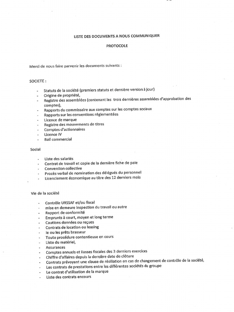 Liste Des Docs Pour Protocole | PDF