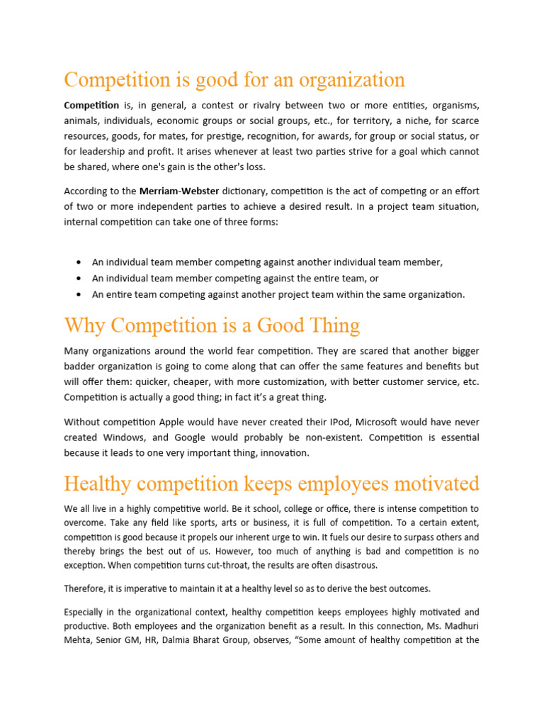 Why Competition Is Good For An Organization | PDF | Competition ...