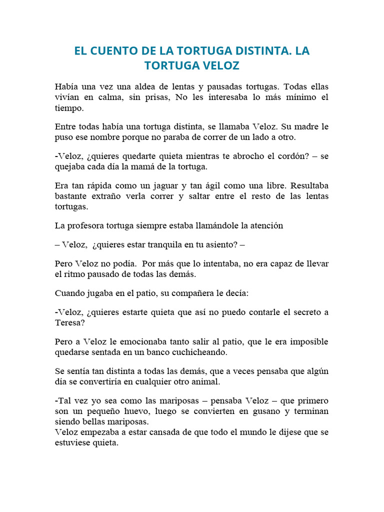 El Cuento de La Tortuga Distinta | PDF