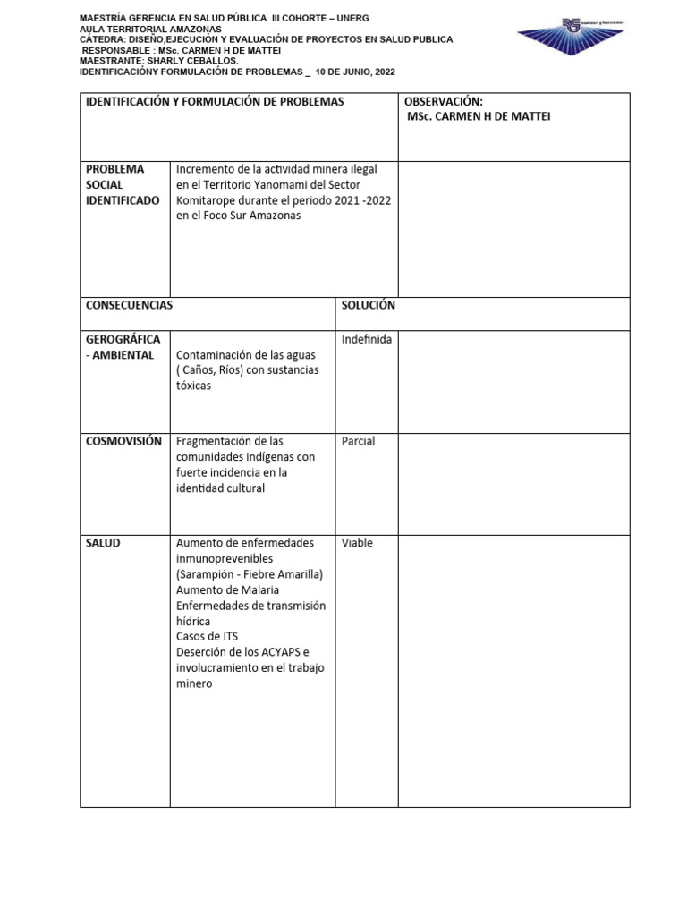 IDENTIFICACIÓN DE PROBLEMA - MGSP - SH - Ceballos. | PDF