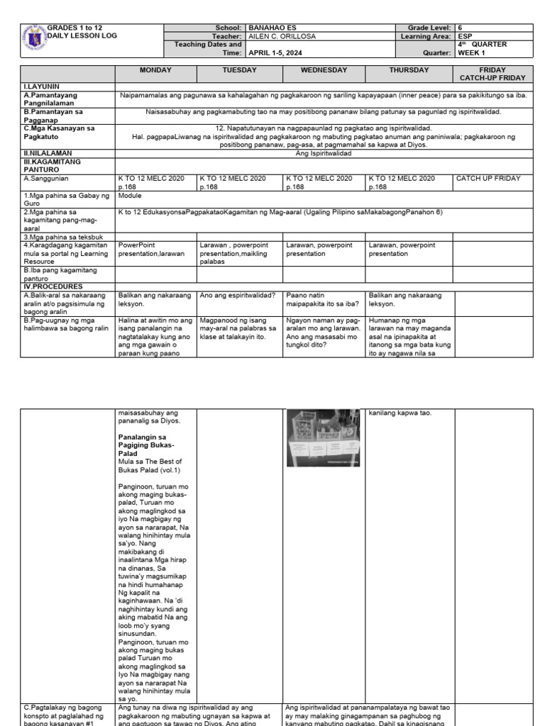 DLL G6-Esp Q4 W1 | PDF