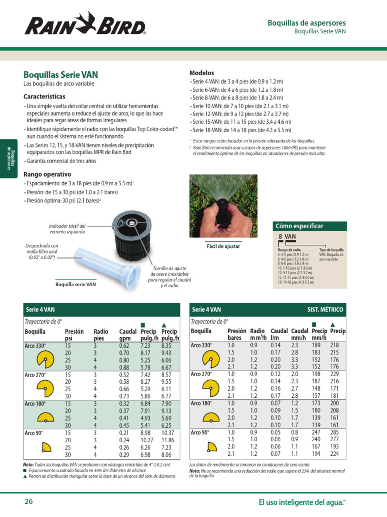 Riego - Boquillas Difusores Serie 15-VAN Rain Bird | PDF | Presión