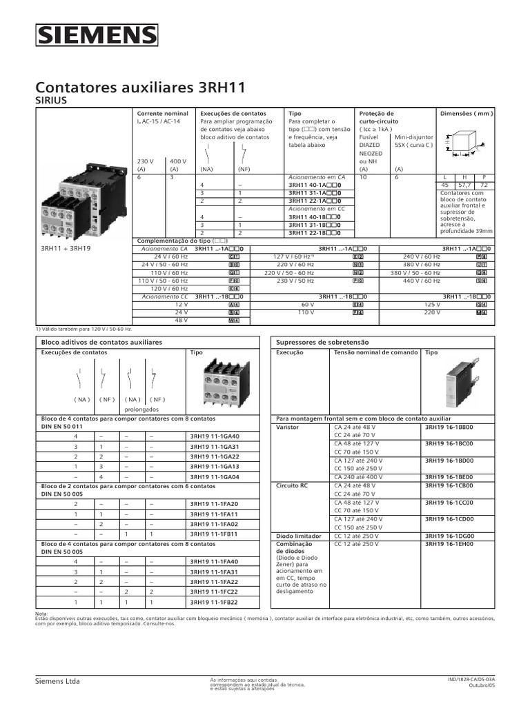 Tabela De Escolha Rã Pida Contatores Auxiliares Acessã Rios