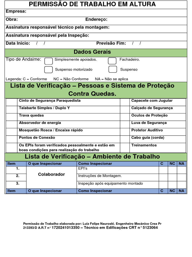 Permissão de Trabalho em Altura | PDF