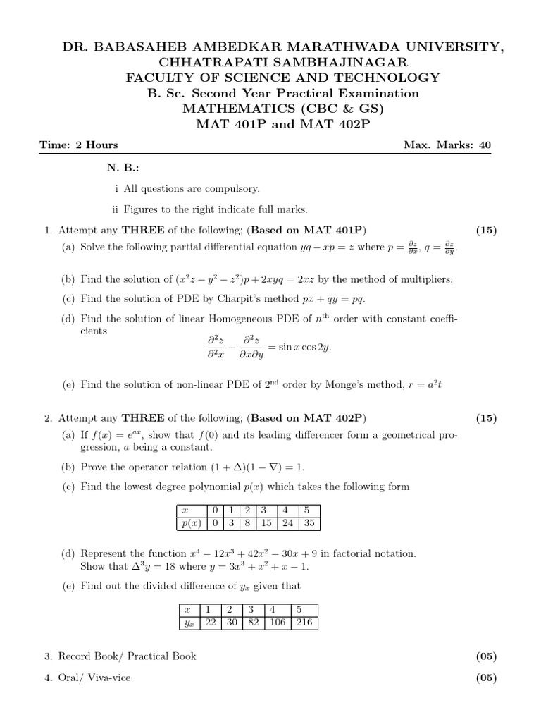 Bamu Mathematics Practical PDE | PDF