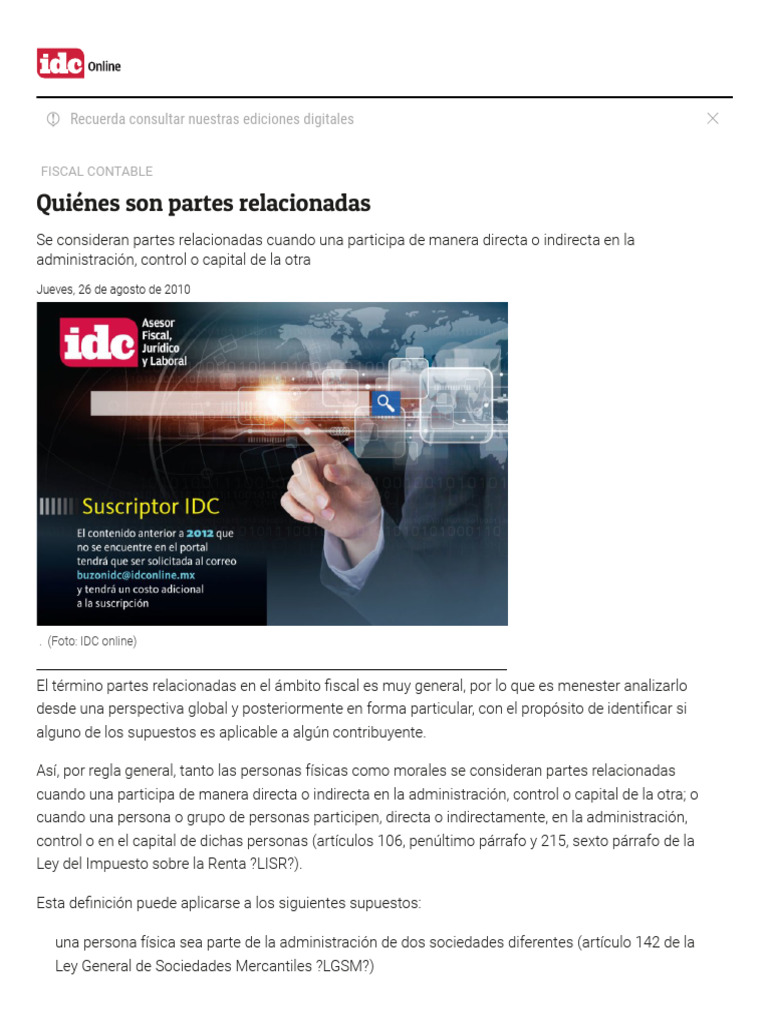 Quiénes Son Partes Relacionadas - IDC | PDF | Impuestos | Impuesto ...