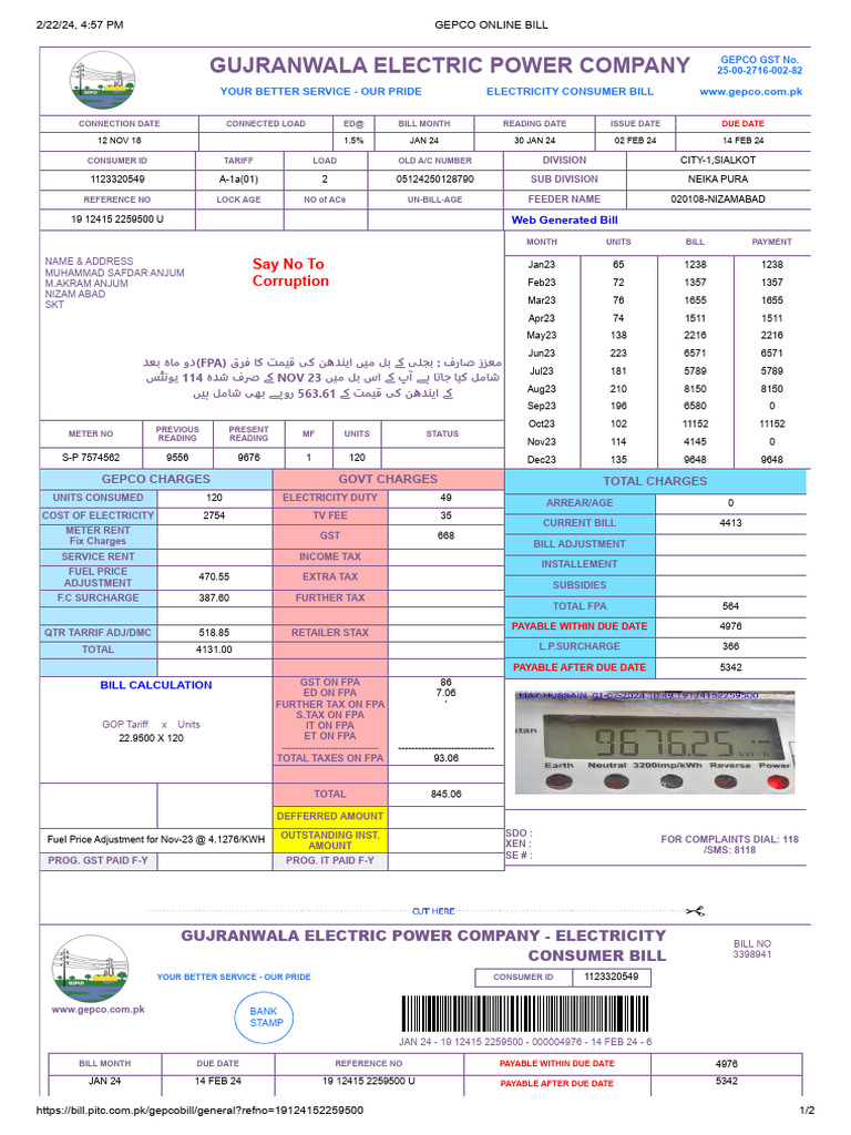 Gepco Online Bill | PDF | Fee | Taxes