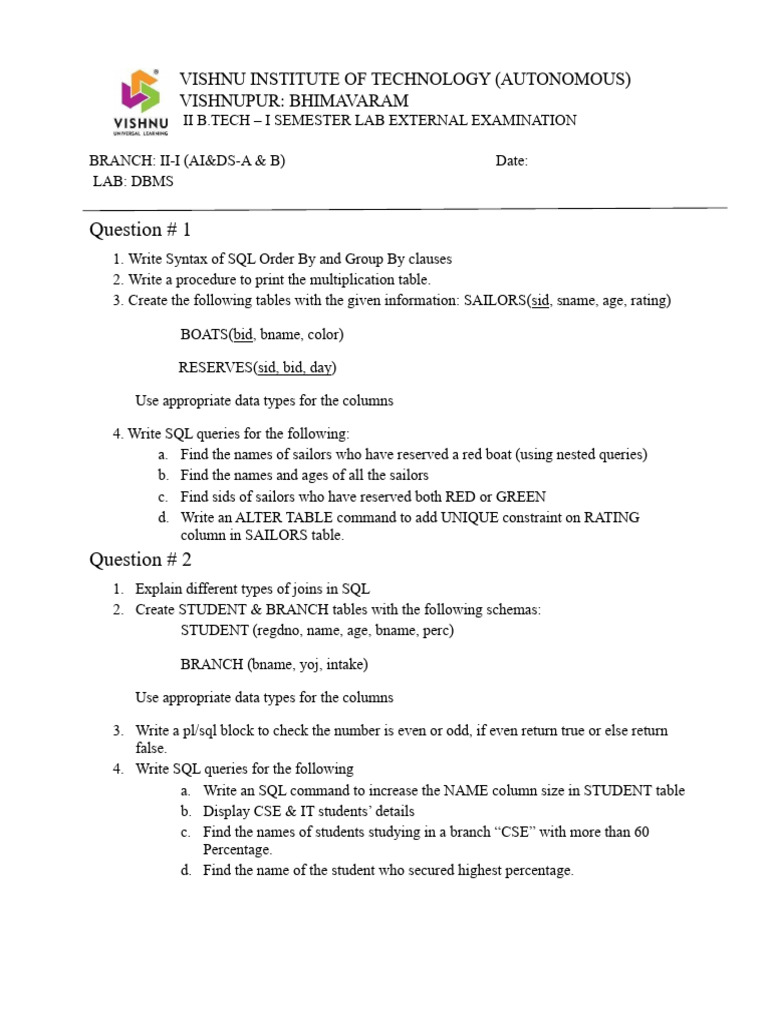 Dbms External Que Paper | PDF | Sql | Software Design Dbms External Que Paper | PDF | Sql | Software Design