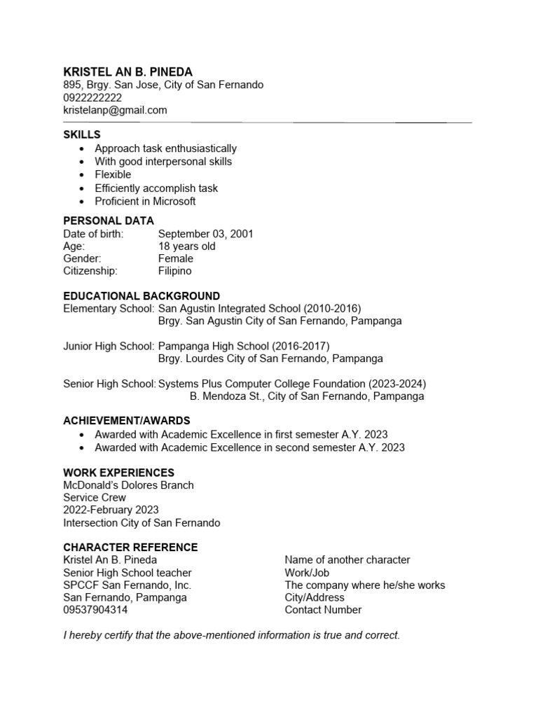Resume of Kristel An B. Pineda | PDF
