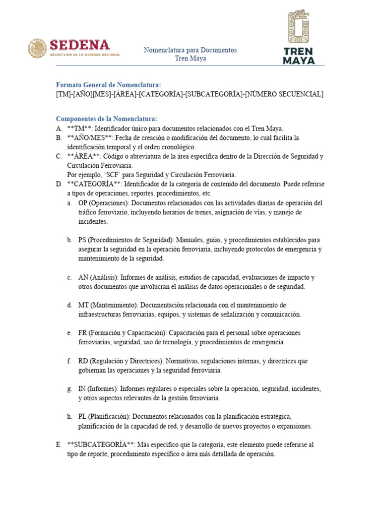 Nomenclatura Documentos Tren Maya | PDF | Informática