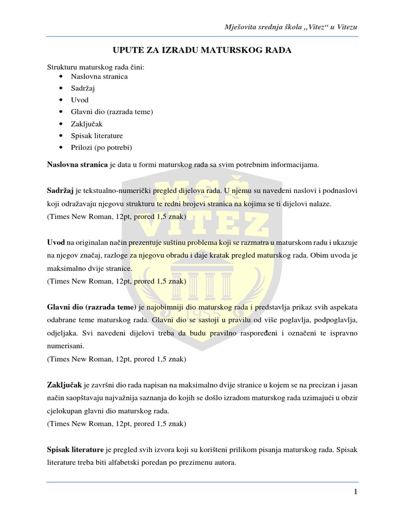 Maturski Rad - Upustvo MSS | PDF