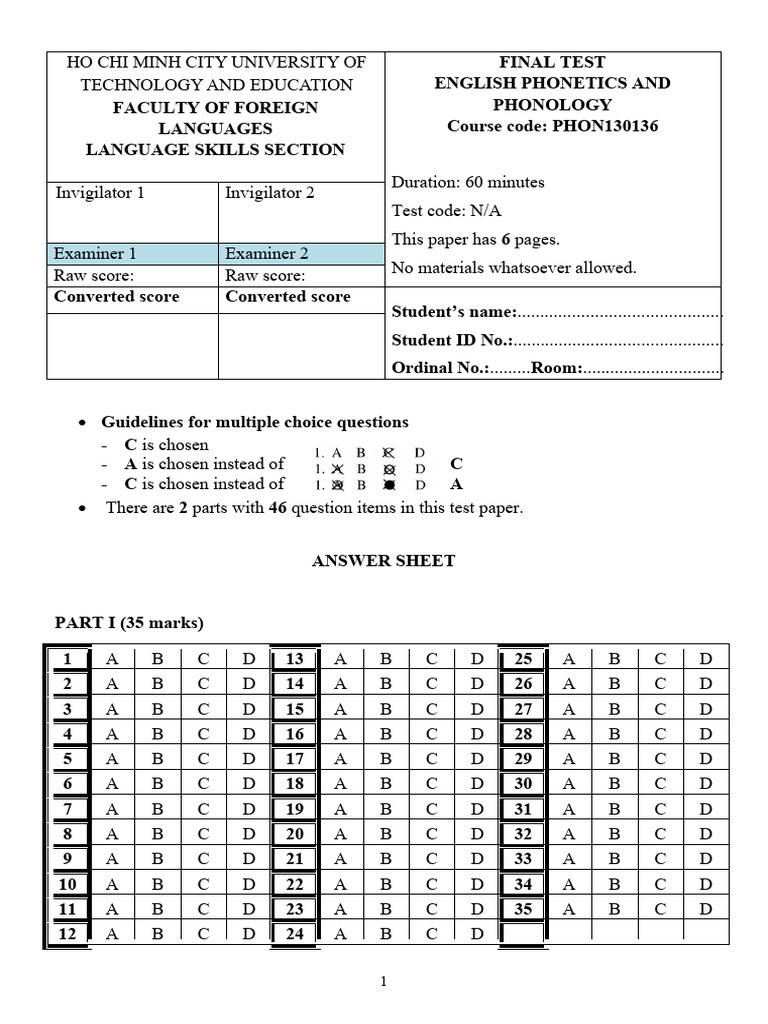 Phonetics and Phonology Test | PDF | Vowel | Oral Communication