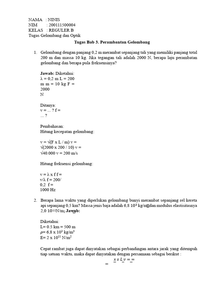 NINIS 200111500004 Tuga 3 Perambatan Gelombang | PDF