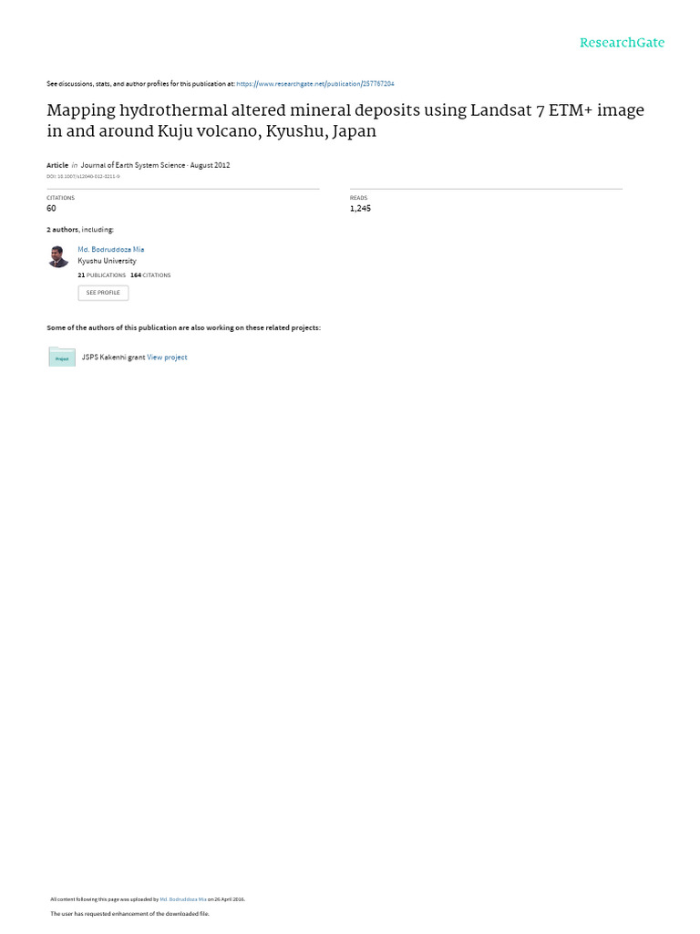 Mapping Hydrothermal Altered Mineral Deposits Using | PDF | Principal Component Analysis ...