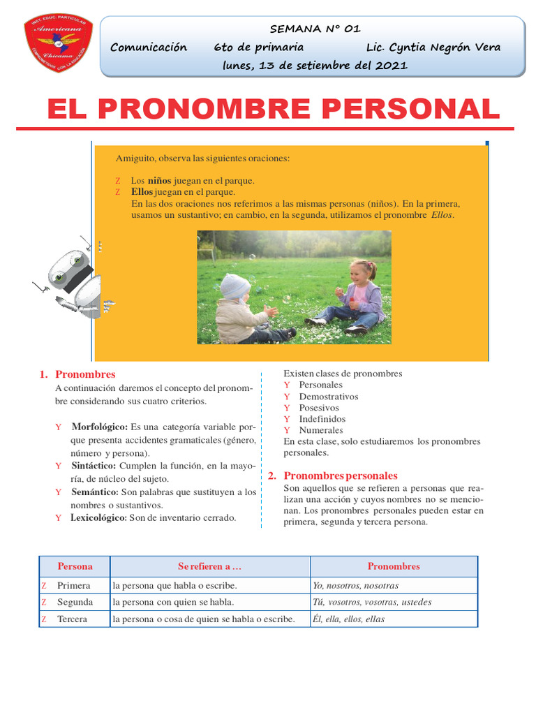Pronombre Personal | PDF | Pronombre | Sustantivo
