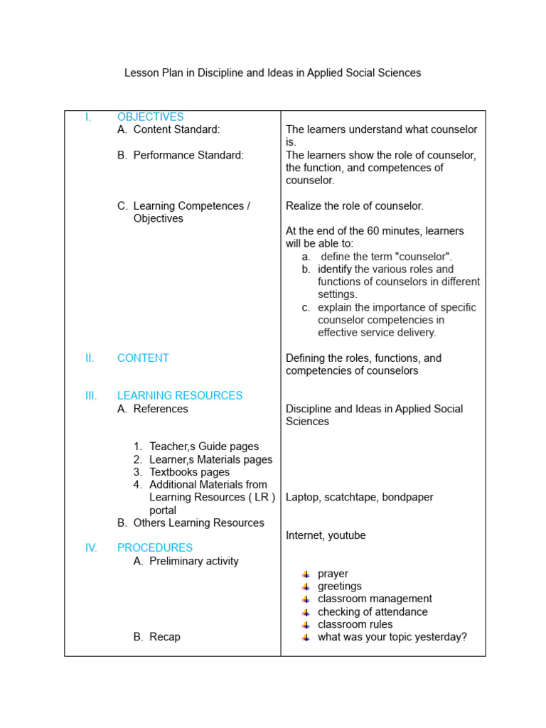 Lesson Plan in Discipline and Ideas in Applied Social Sciences | PDF ...