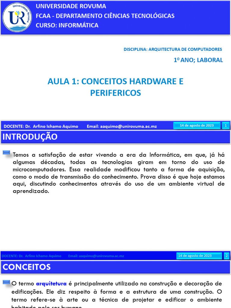 Aula 1 - Conceitos Hardware e Perifericos | PDF | Hardware de computador | Programas