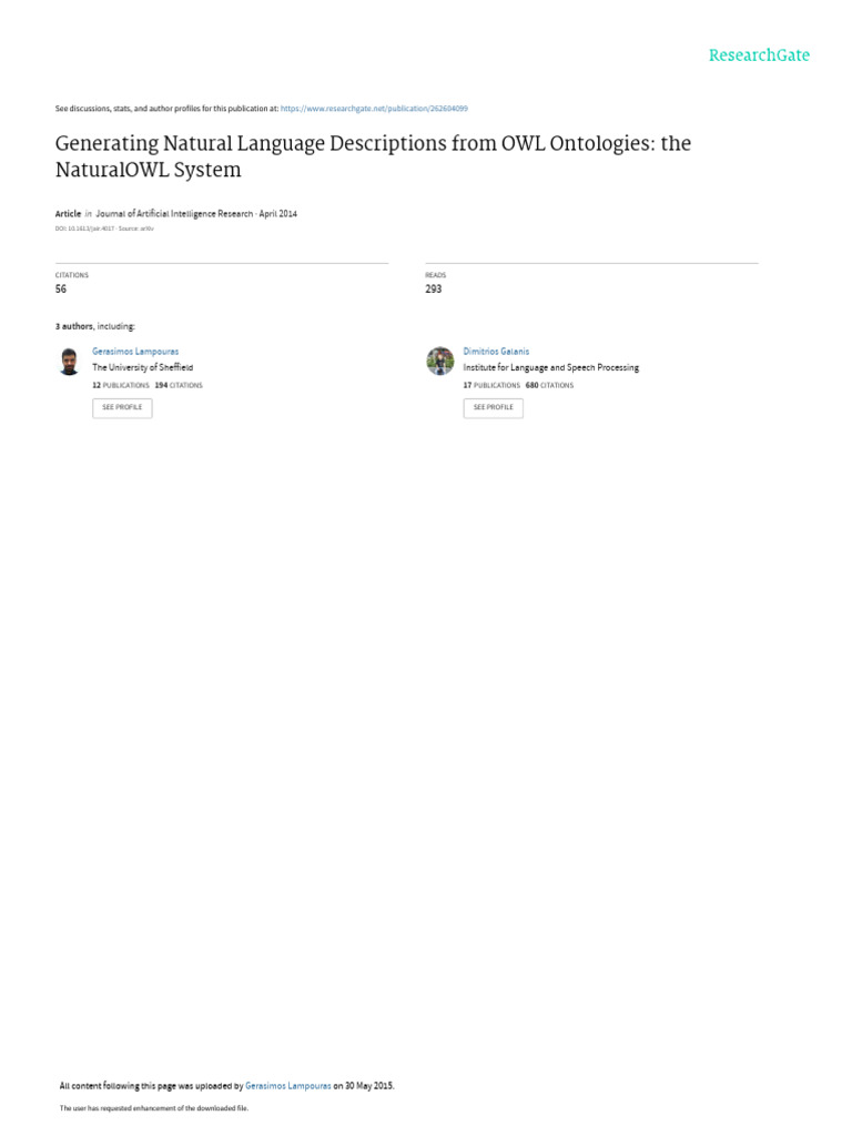 Generating Natural Language Descriptions From OWL | PDF | Resource Description Framework | Semantics