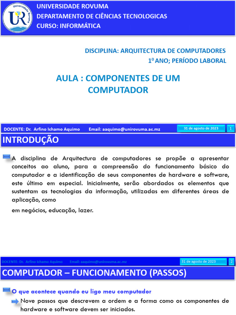 Aula 3 - Componentes de Um Computador | PDF | Armazenamento de dados de ...