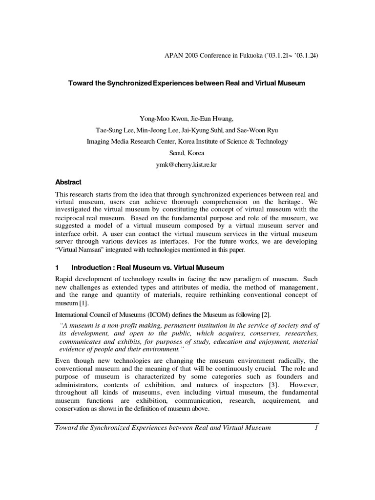 Toward The Synchronized Experiences Between Real and Virtual Museum ...