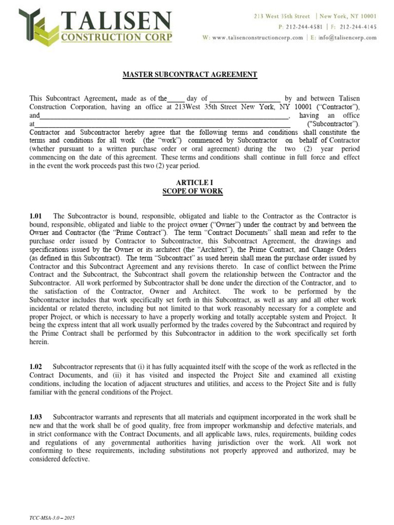 Msa-Template 2 | Download Free PDF | General Contractor | Subcontractor