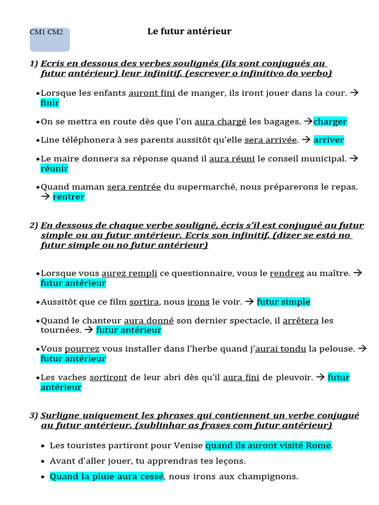 Exercices sur le futur antérieur | PDF | Typologie linguistique | Unités sémantiques