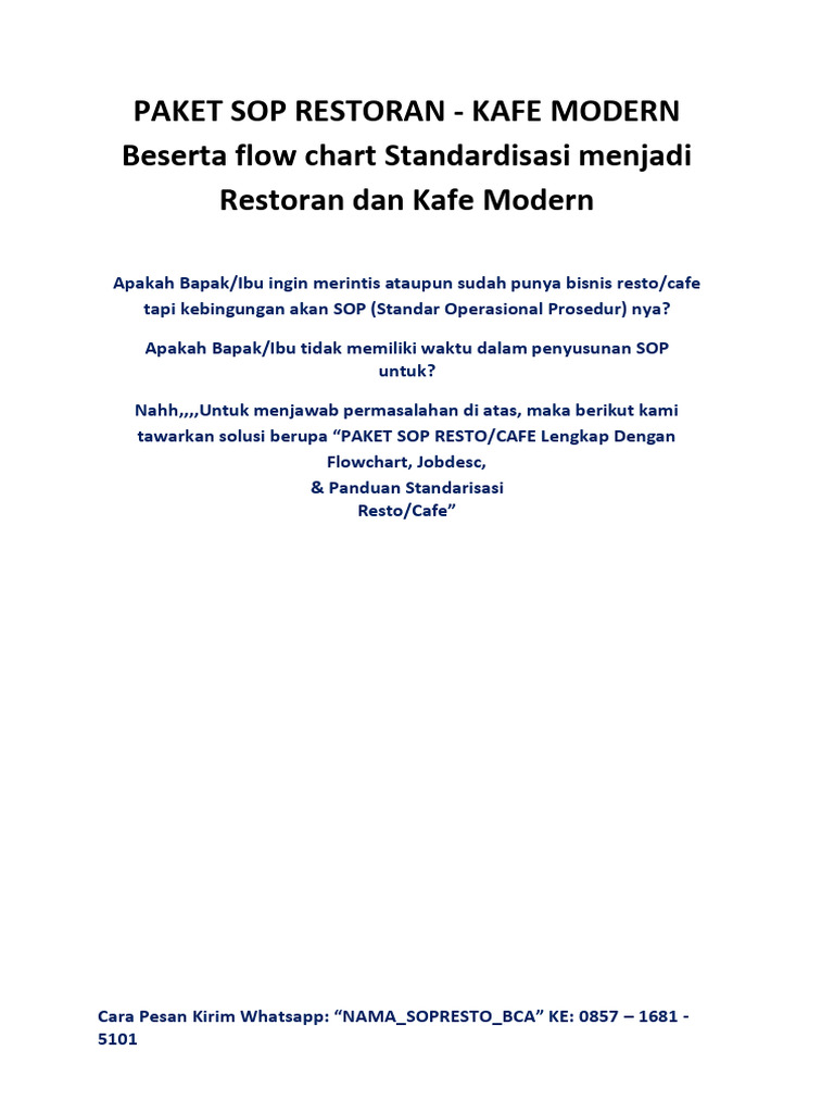 Ebook Contoh Sop Restoran Sop Kafe Moder | PDF