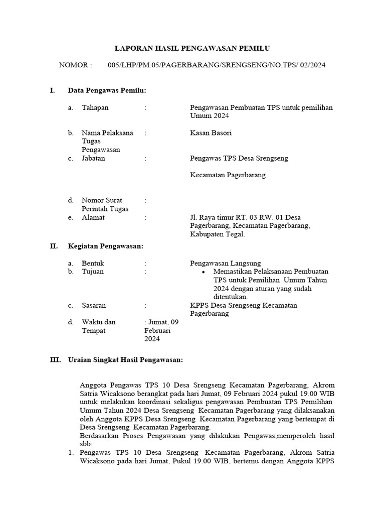 Pengawasan Pembuatan TPS Pemilu 2024 | PDF