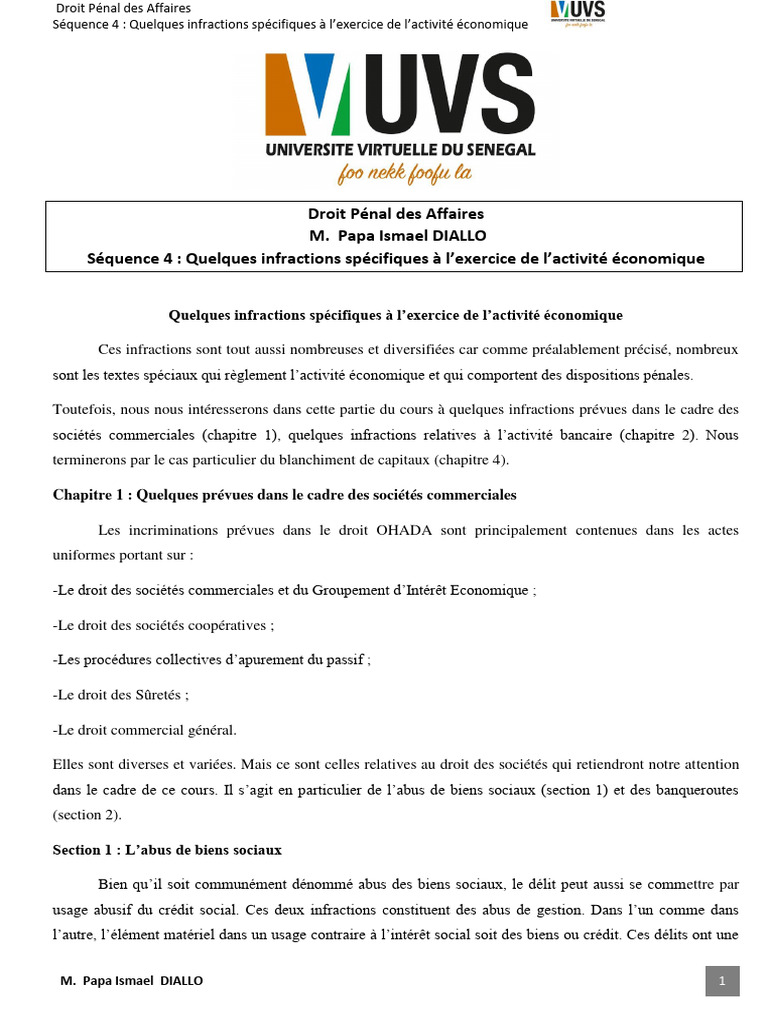 Infractions en Droit Pénal des Affaires | PDF | Banques | Débiteur
