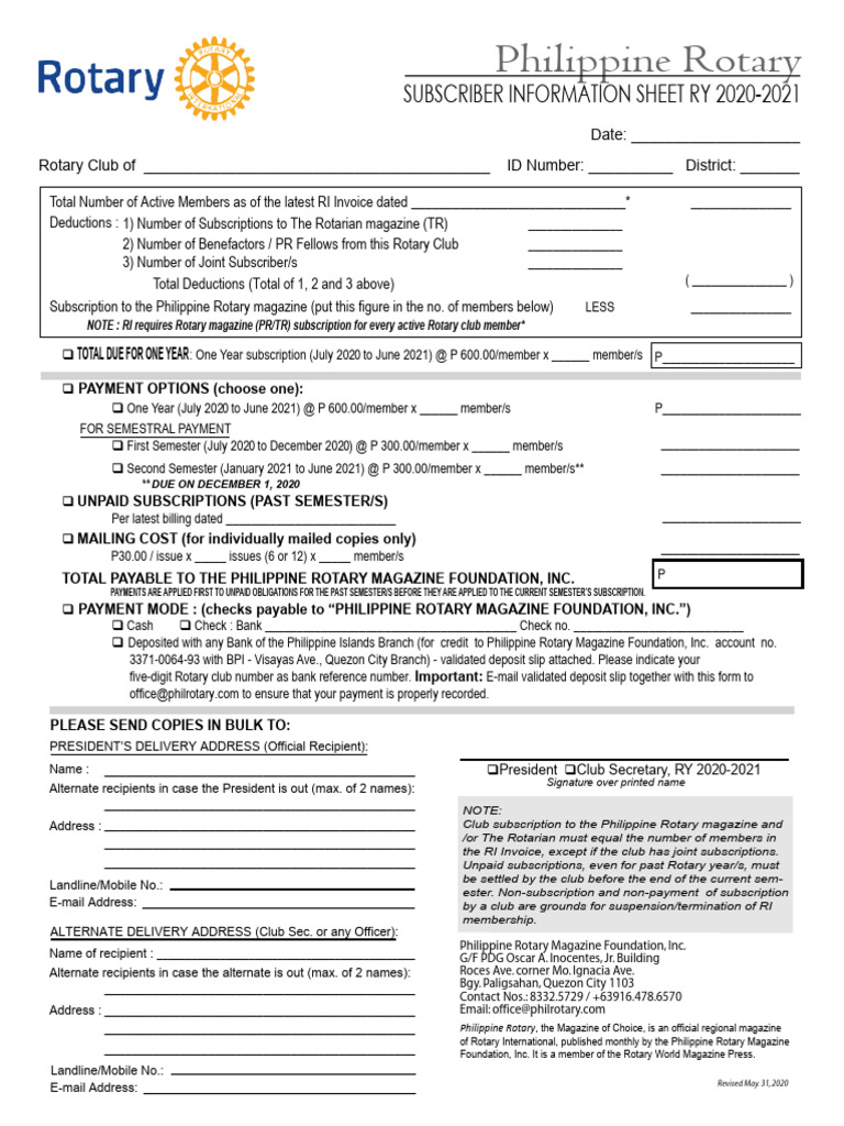 PR Subscriber Info Sheet 2020-2021 | PDF