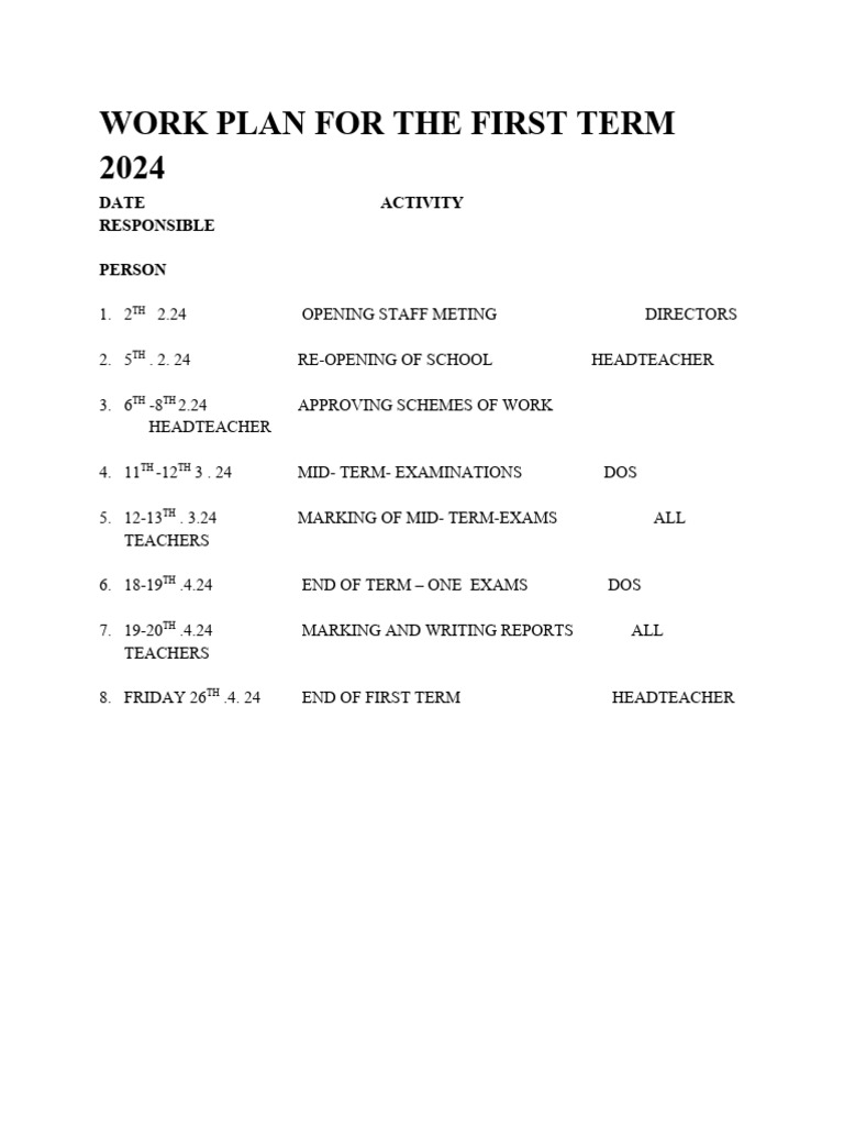 First Term 2024 Work Plan | PDF