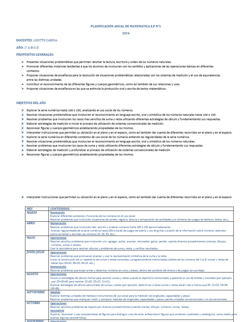 Planificación Anual De Matematica 1ro C Pdf Geometría Medición 6836
