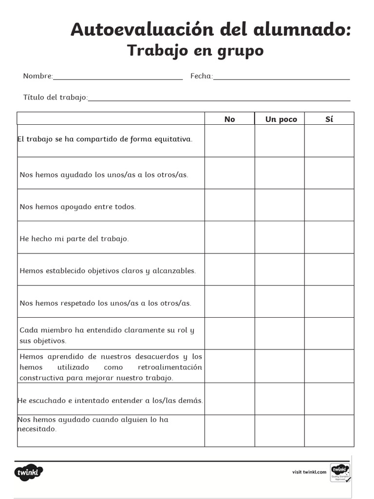 Hoja de Autoevaluación Trabajo en Equipo | PDF